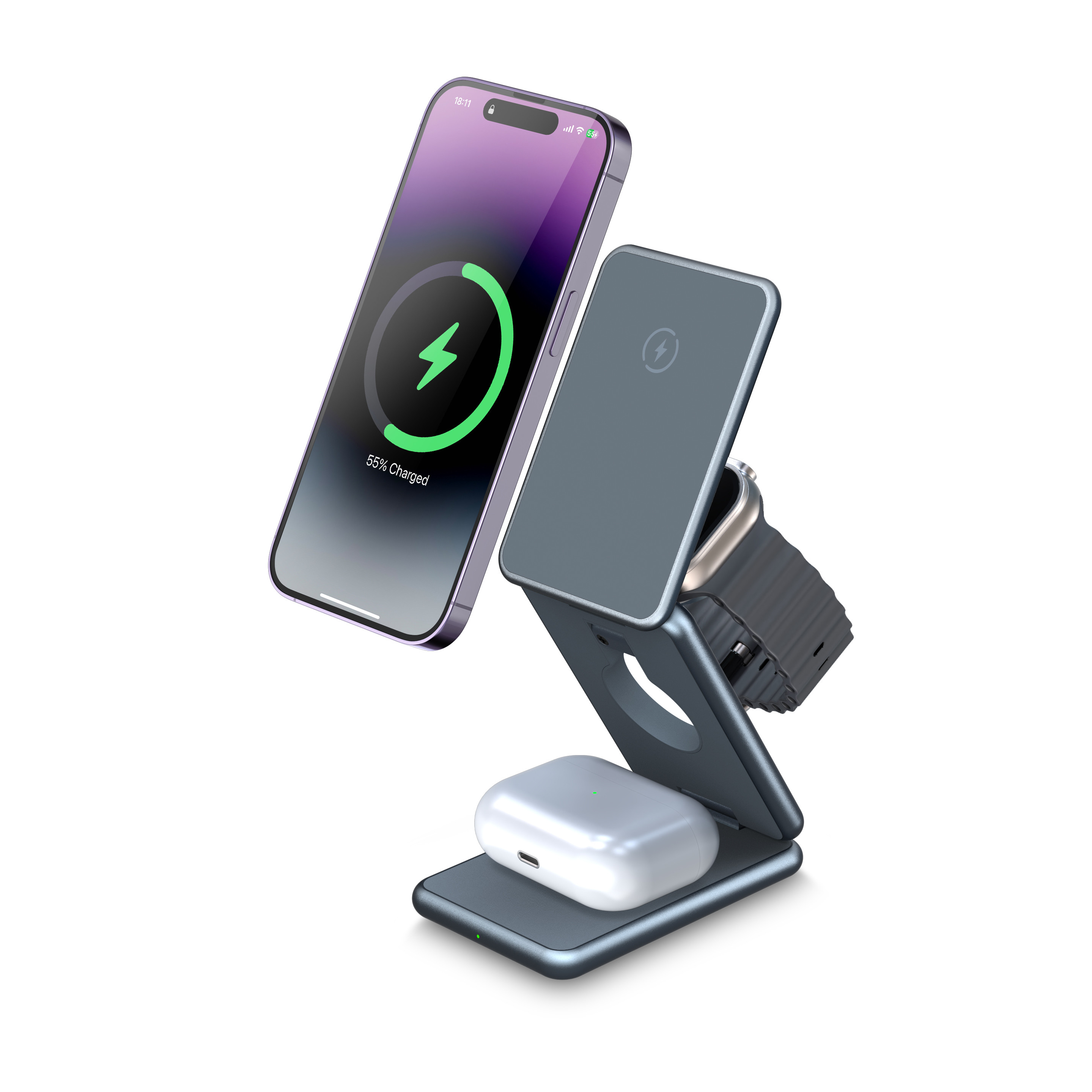 Foldable Magnetic Metal Wireless Charging Aluminum Alloy 3 In 1 ...